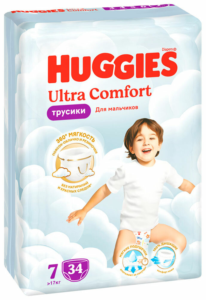 Трусики-подгузники Huggies Ultra Comfort 7, 17 кг, 34 шт, Для мальчиков