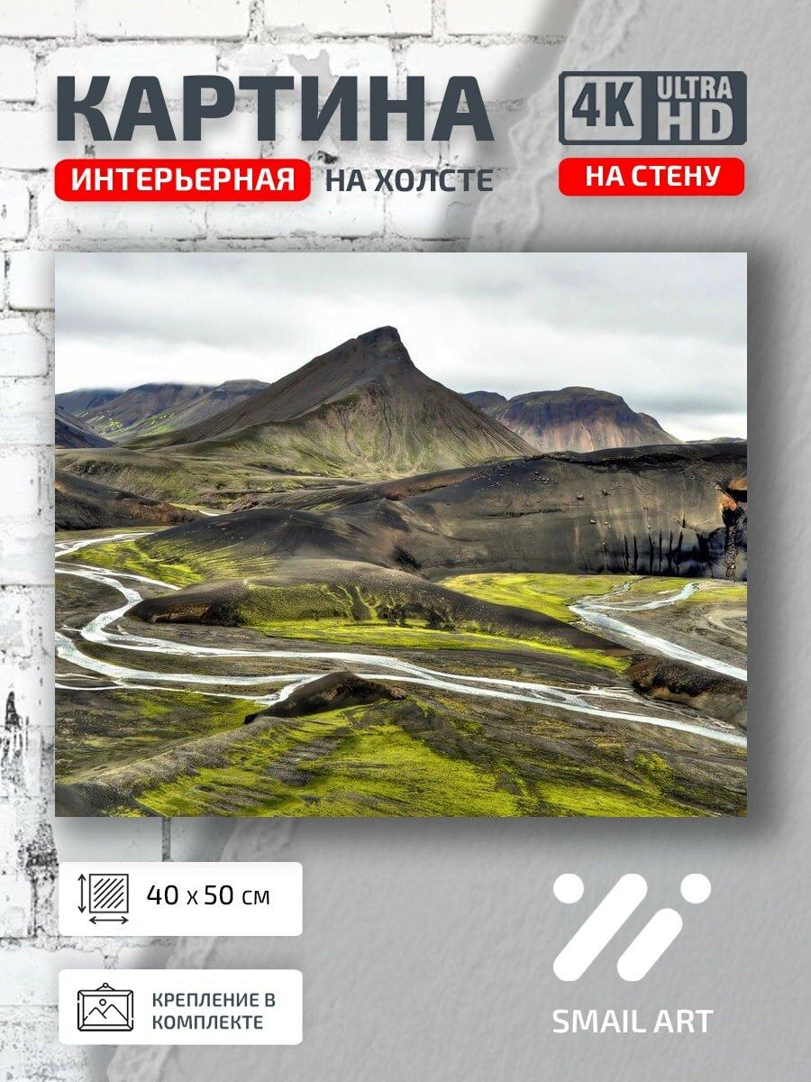 Картина на холсте интерьерная 40 на 50 на стену Горная река для офиса пейзаж