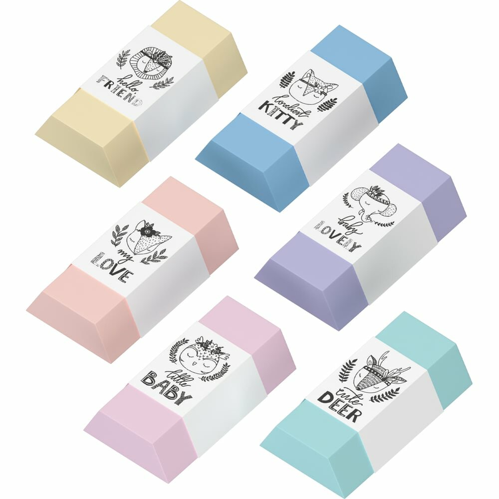 Ластик BERLINGO Pastel термопластичная резина, ассорти, 50х28х12 мм BLc_00390
