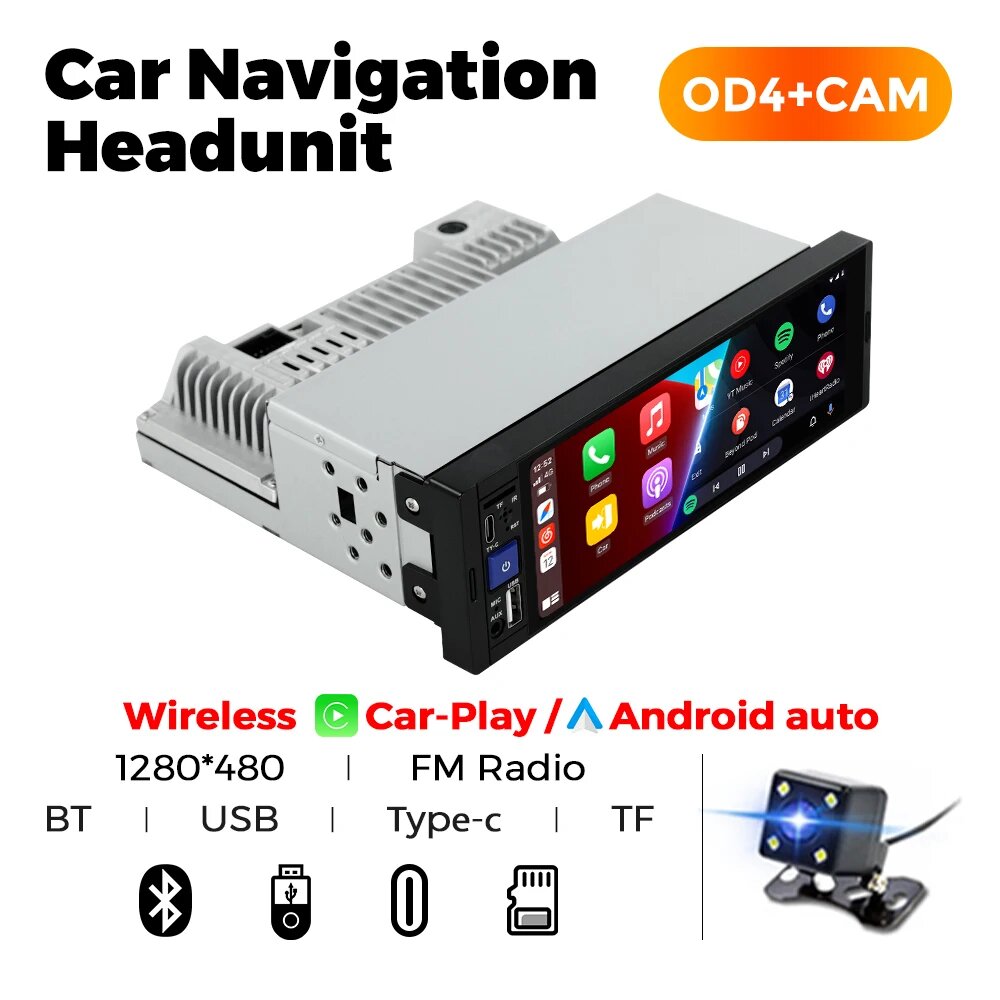 Мультимедийный Проигрыватель NaivFly Wireless CarPlay Android 13 1DIN С Сенсорным Экраном 6,86 Дюйма, USB, Bluetooth, Smart DVD