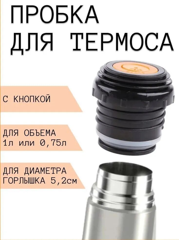 Крышка пробка для термоса с резьбой с кнопкой