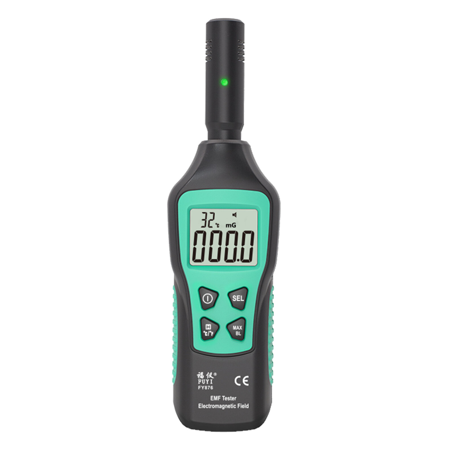 Детектор электромагнитного излучения EMF Meter FUYI FY876 Черный, измеряет магнитное поле 0.1-199.9 мГ/0.01-19.99 мкТ, электрическое поле 1-1999 В/м, температуру 0-50°С, размер 19.2*5.38*3.5 см, вес 110 г