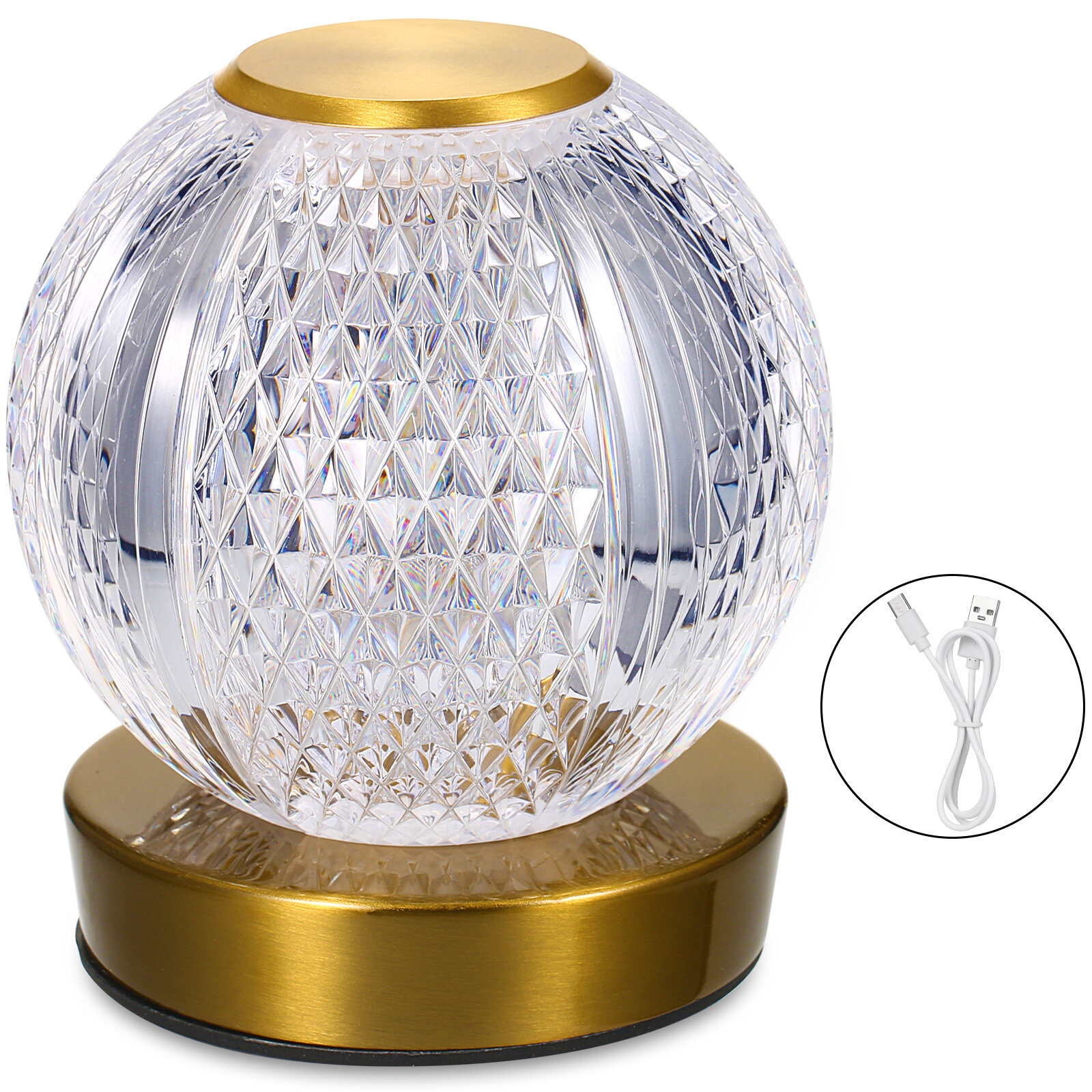 Neoglint Crystal Metal Bedside Lamp Cordless Table Touch Control Desk 3 Light Colors Stepless Dimmable Night Rechargeable for Bedroom Bar Restaurant Coffee Shop