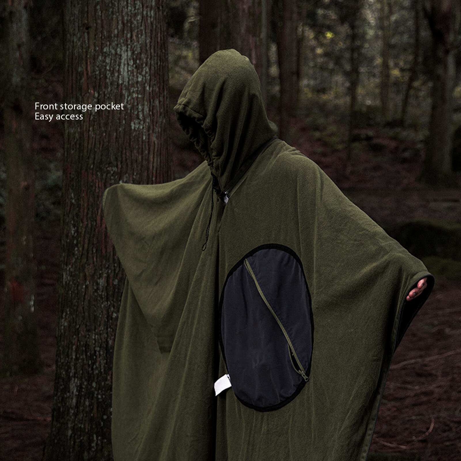 Ветрозащитное одеяло с капюшоном, флисовое одеяло с капюшоном, носимое одеяло для взрослых, спальный мешок-пончо для кемпинга и путешествий, зеленый
