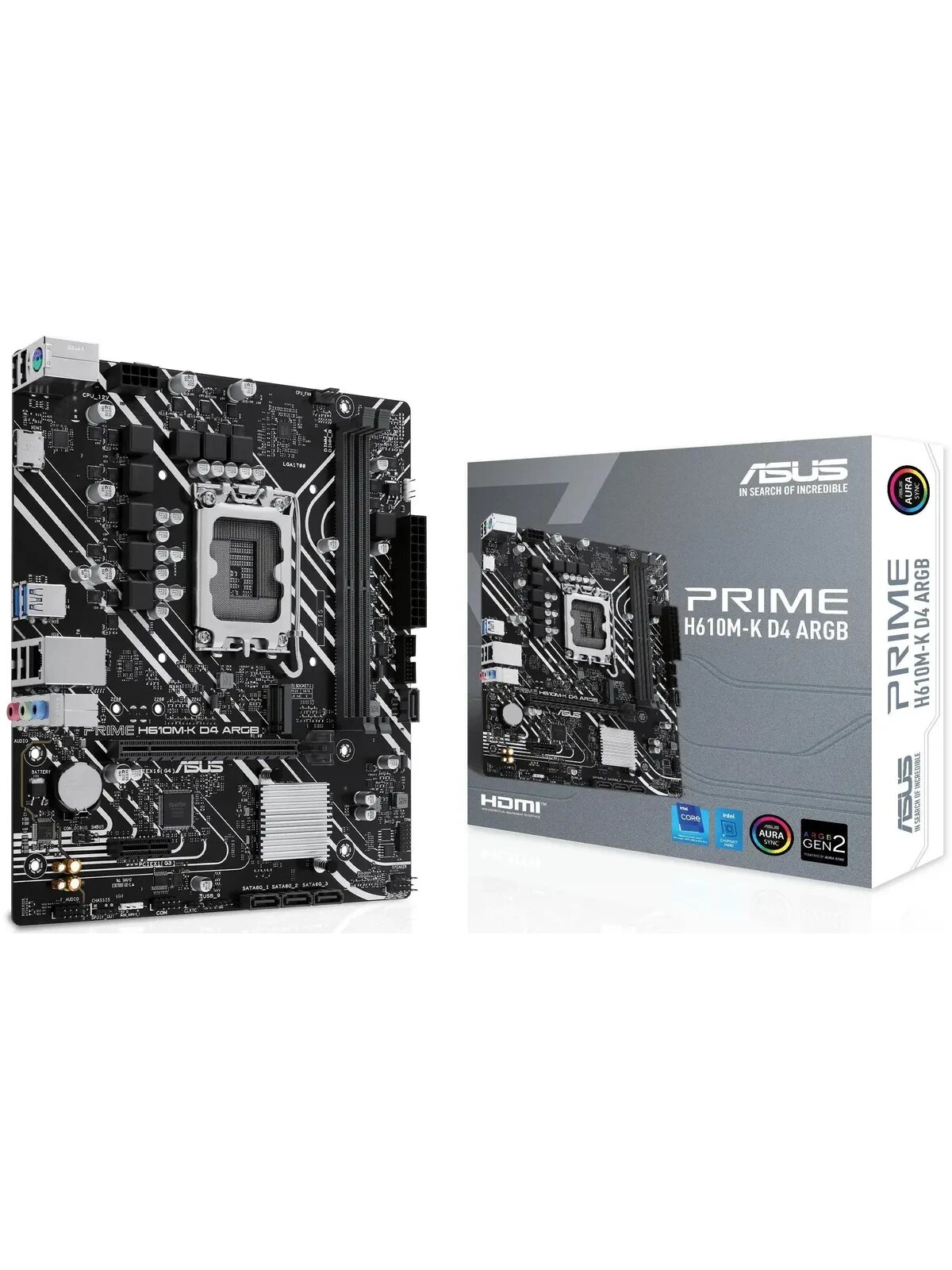 Материнская плата ASUS PRIME H610M-K D4 ARGB mATX LGA1700 Intel H610 2xDDR4 (64ГБ)