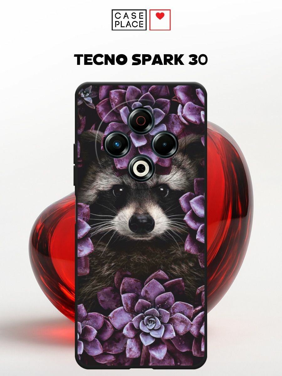 Черный матовый чехол на Tecno Spark 30 / Текно Спарк 30 с принтом Милашка енот
