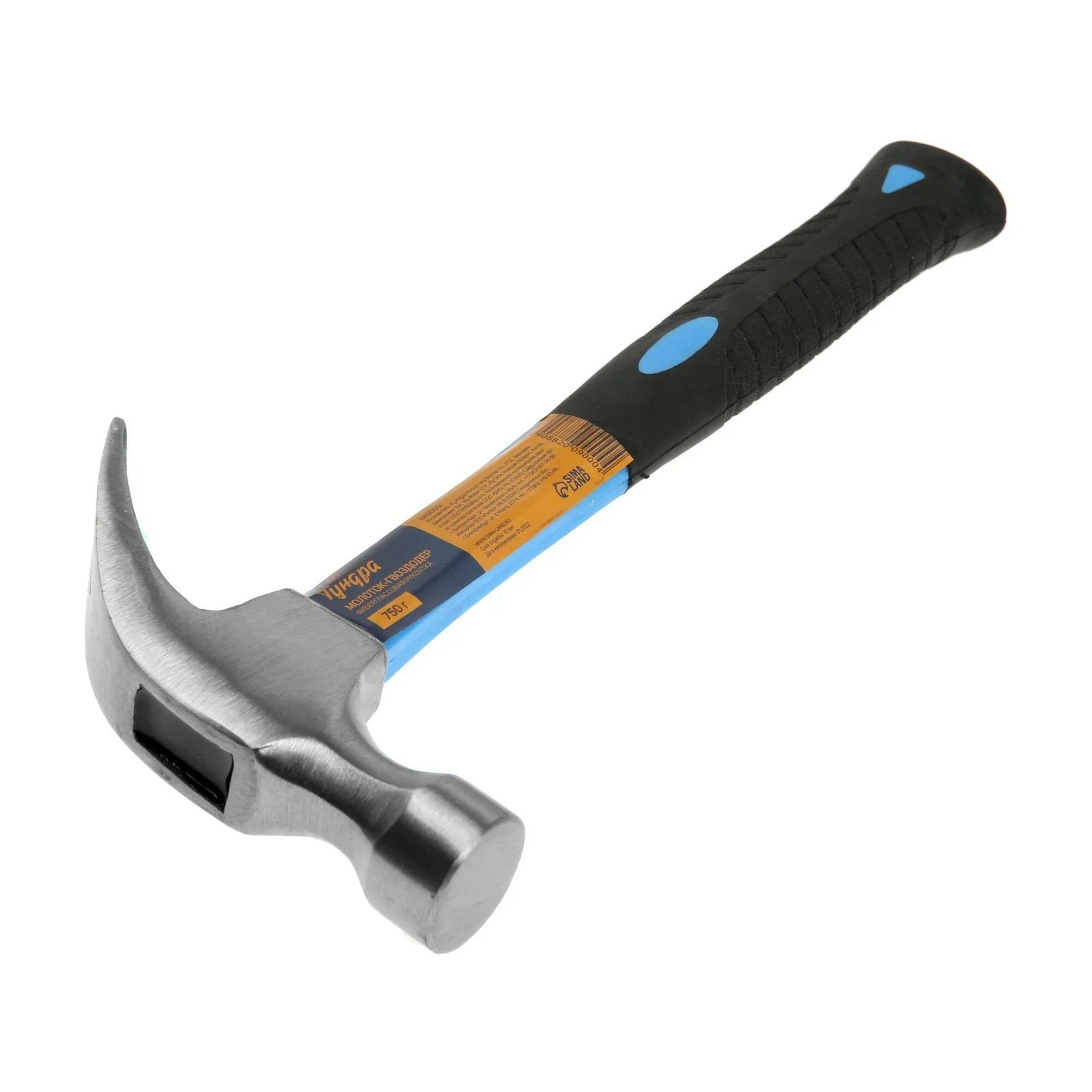 Молоток-гвоздодер Тундра, универсальный, фиберглас, круглый, 750г