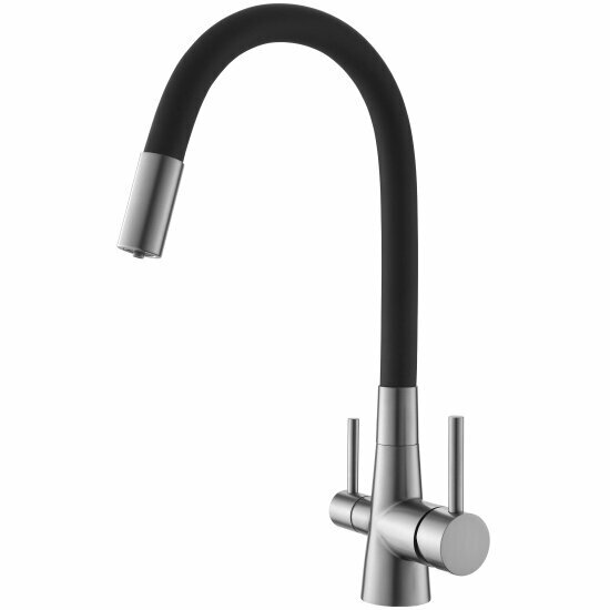 Смеситель для кухни Agger Elegant A3230322 однорычажный с каналом для питьевой воды и гибким изливом, сатин матовый