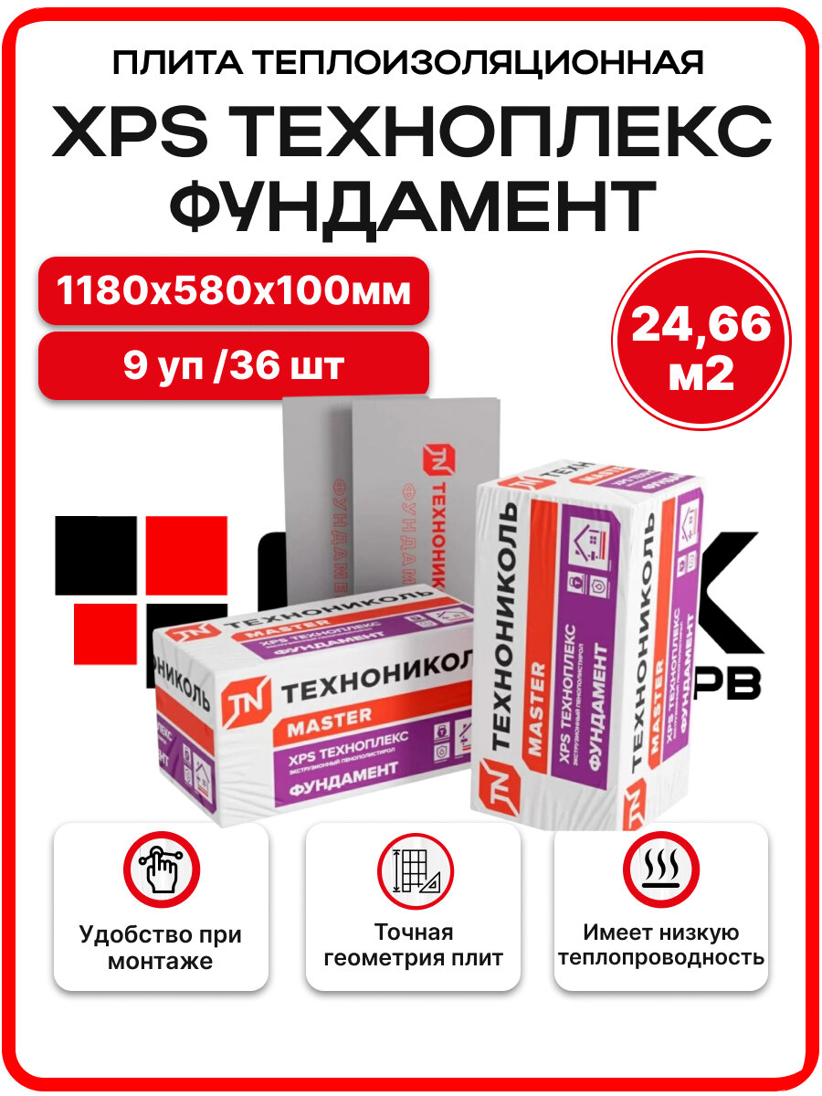 Технониколь XPS Техноплекс Фундамент 100 мм (5уп/ 13,7 м2 / 20 плит) утеплитель из пенополистирола для стен, крыши, пола