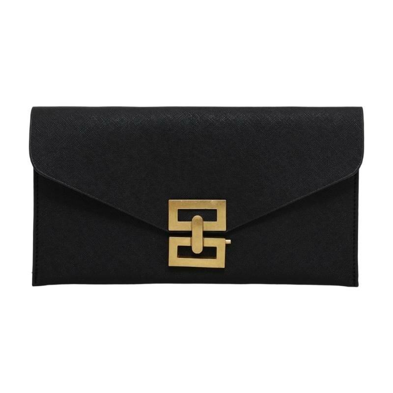 Клатч-конверт с замком из искусственной кожи, Черный