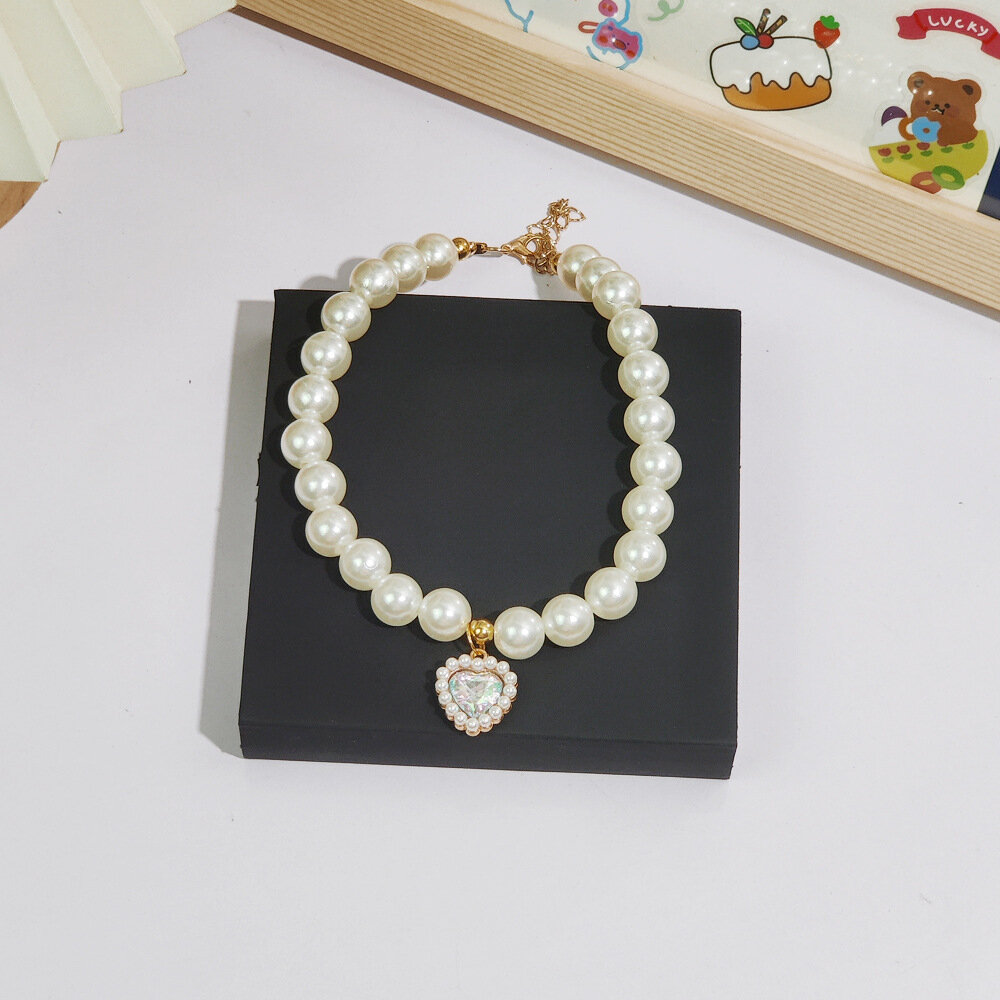 Ошейник с жемчужным ожерельем для кошек и собак, стиль Chanel, с бантом и драгоценными камнями, аксессуары для рэгдоллов, кросс-бордер