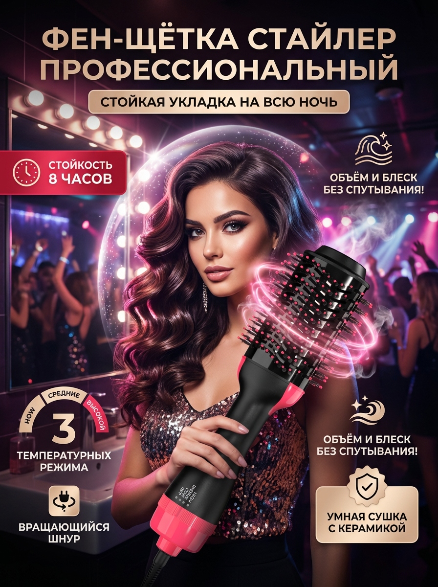 Фен-щетка для волос 3 в 1, Термощетка, Выпрямитель для волос, Стайлер, Расческа