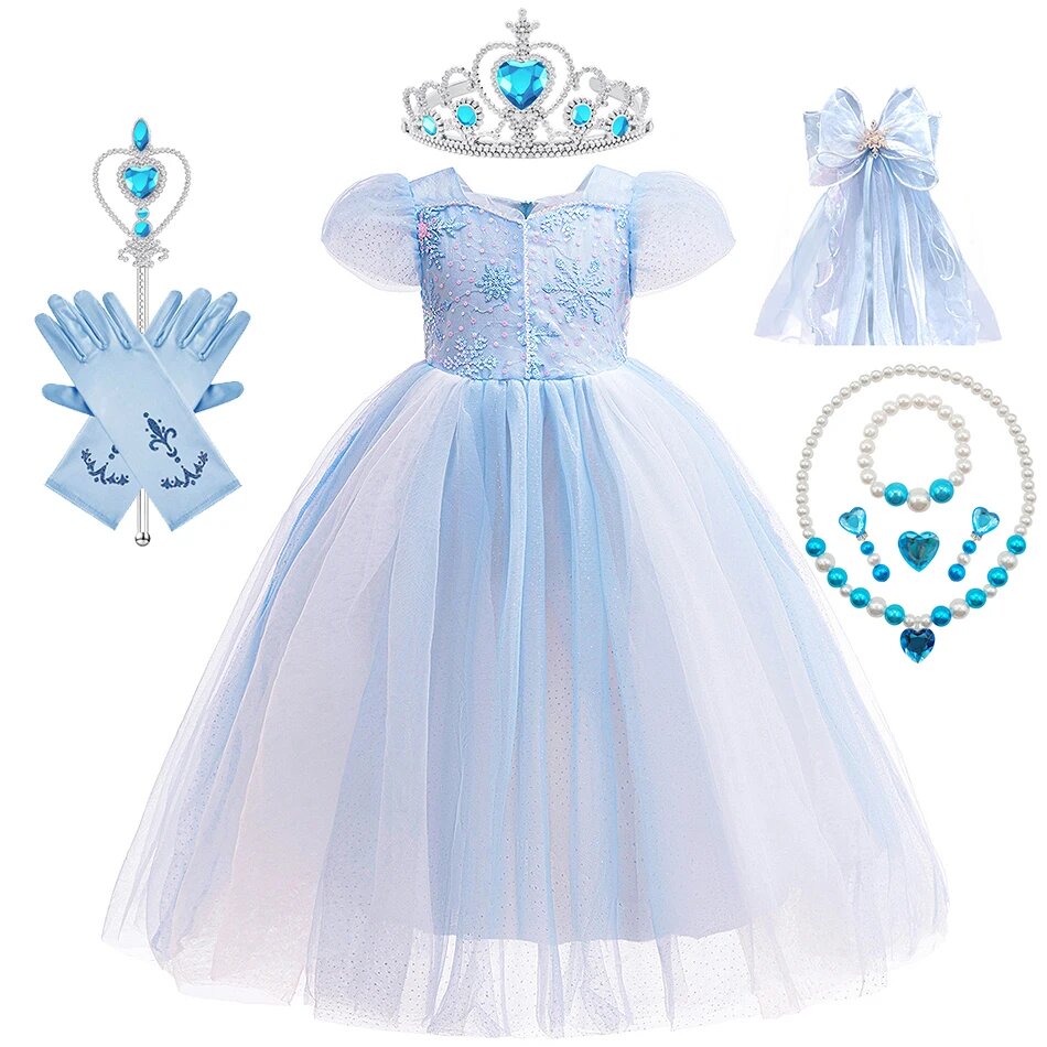 Платье принцессы Эльзы Disney, полиэстер, сетка, хлопок 120cm, Dress Sets 4