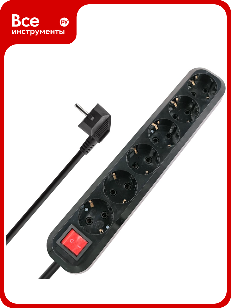 Сетевой фильтр 5bites 5м, 6 розеток, 16A, черный, для российских электросетей