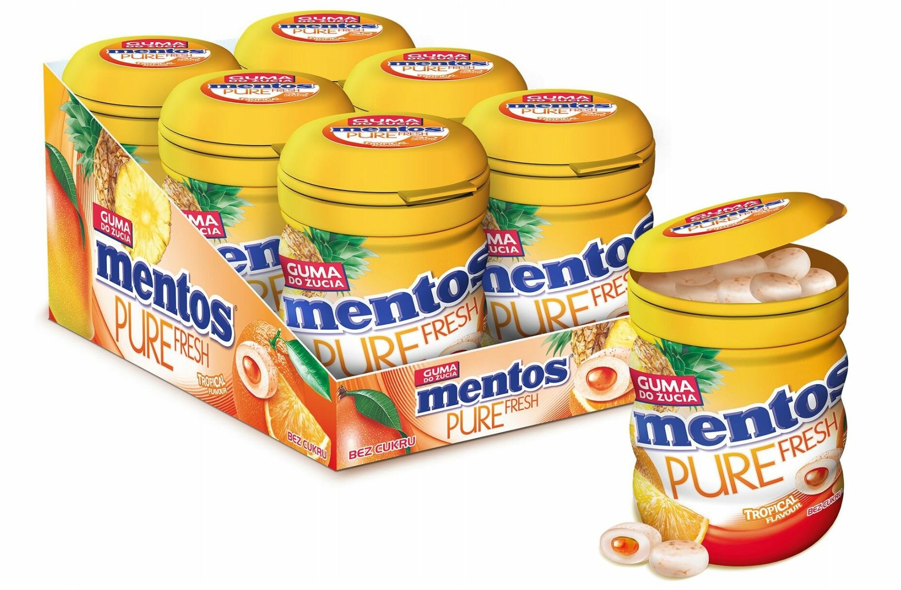 Жевательная резинка Mentos Pure Fresh со вкусом тропических фруктов, без сахара 6х60 г - 8003440991084
