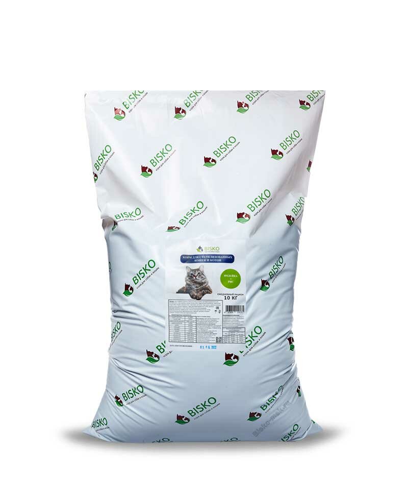 Сухой корм биско BISKO для стерилизованных кошек, с индейкой, 10 кг