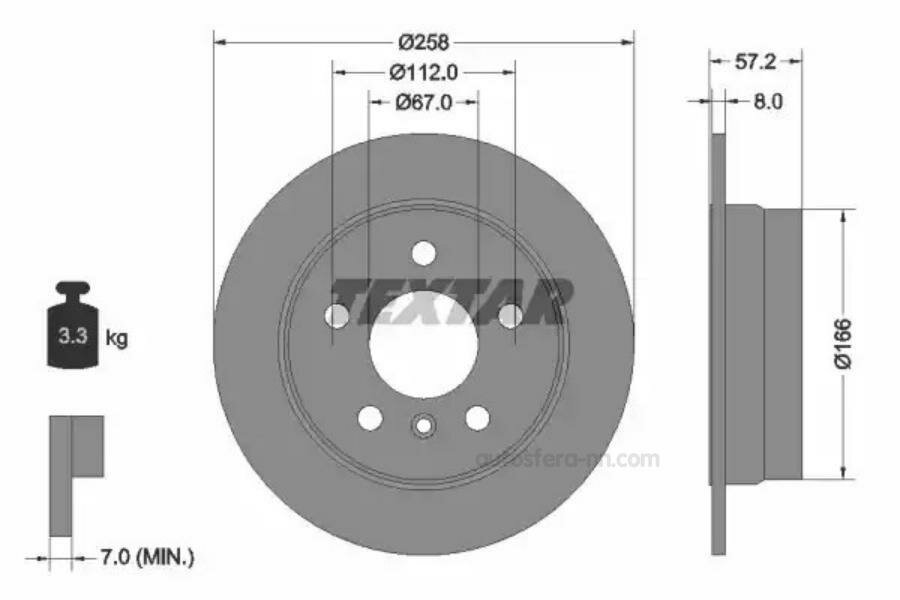 TEXTAR 92132103 92132103 диск тормозной задний!\ MB W169/W245 1.5-2.0T/CDi 04>