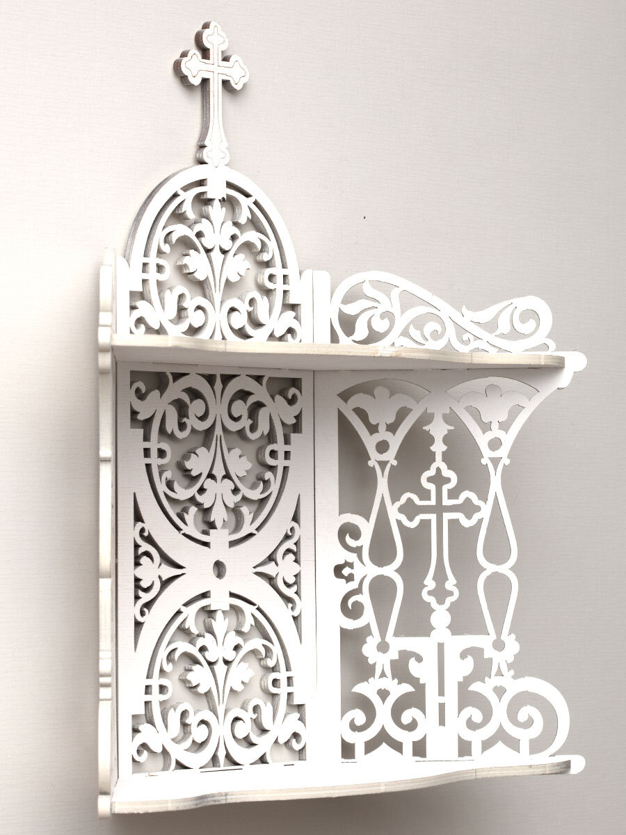 Полка для икон BOGATAstudio, резная, угловая, 54х50х15 см, белый