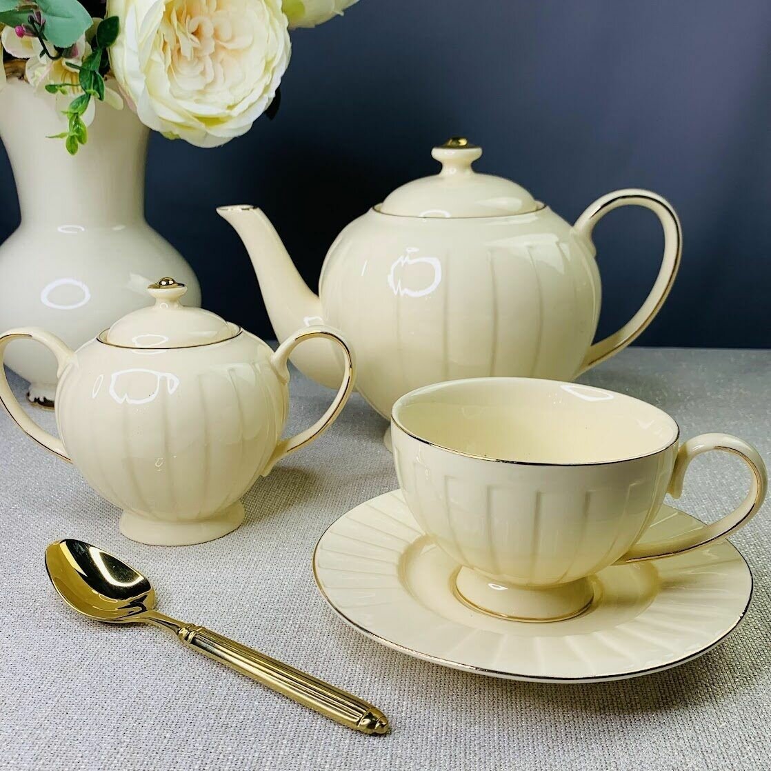 Чайный сервиз на 6 персон 14 предметов Ленарди Marzipan чашки, чайник, блюдца, сахарница, фарфор