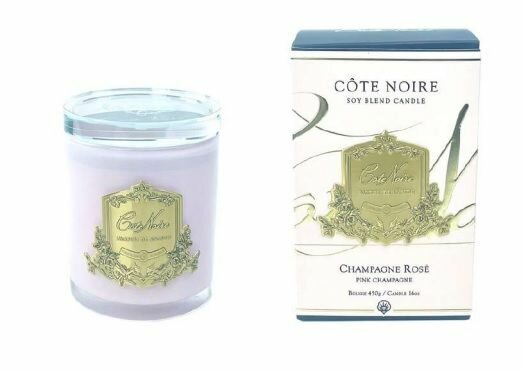 Свеча COTE NOIRE CHAMPAGNE ROSE 450 гр , розовый стаканчик, золотой декор ВхШхД 16х10,5х10,5 см время горения 100 ч