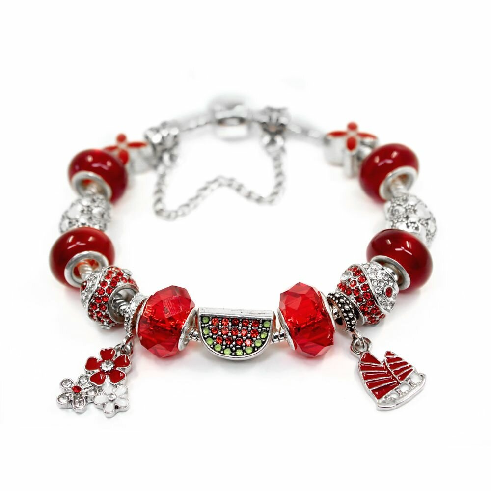 Браслет-цепочка, стекло, стразы, муранское стекло