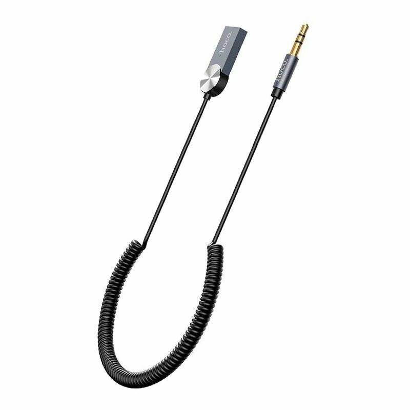 Автомобильный Bluetooth AUX Hoco / Адаптер Bluetooth / аукс блютуз / Блютуз адаптер 5.0, разъем 3.5 мм, 1.5 метра пружина