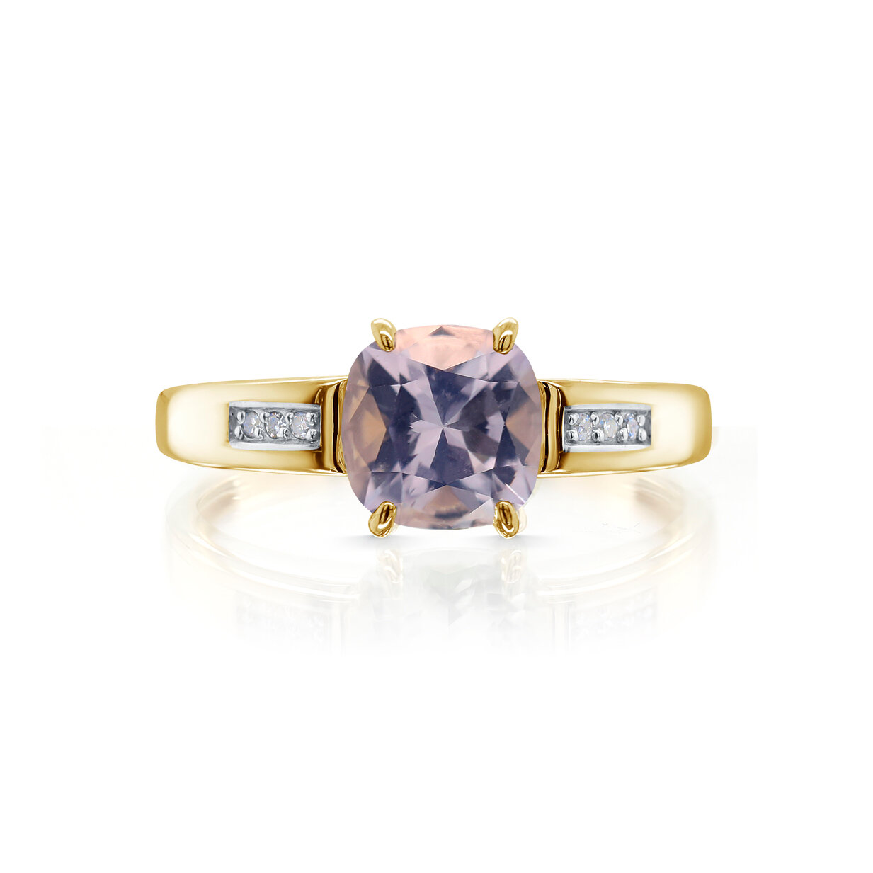 Кольцо широкое, тонкое JEWELIN, желтое золото, 585 проба, кварц, бриллиант