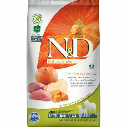 N&D dog кабан с яблоком и тыквой для взрослых собак medium & maxi 2,5 кг