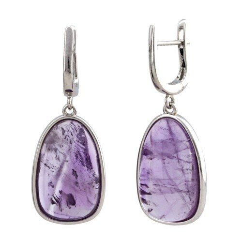 Серьги с подвесками, серебро, 925 проба, родирование, аметист