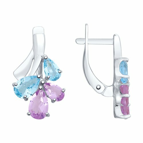 Серьги, серебро, 925 проба, родирование, аметист, топаз