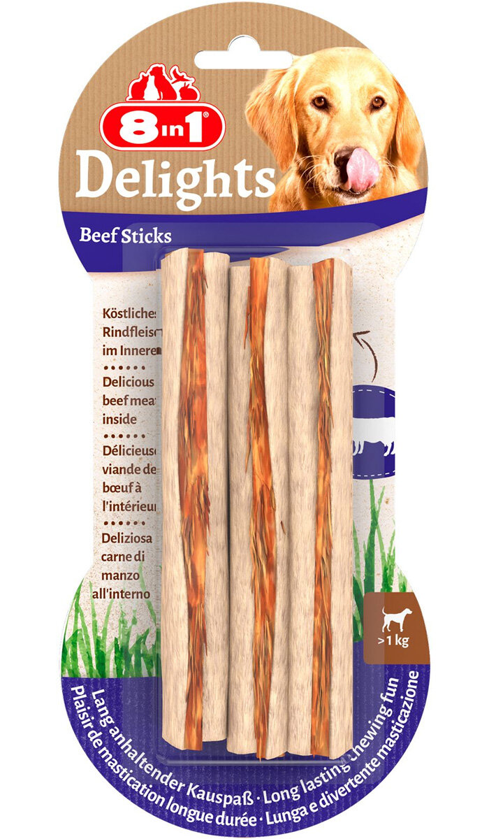 Лакомство 8 IN 1 DELIGHTS BEEF для собак маленьких и средних пород палочки с говядиной 13 см 3 шт (1 шт)