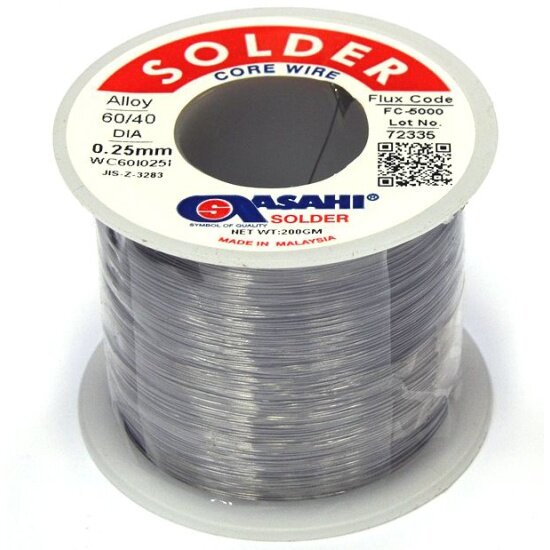 Припой с флюсом Asahi Припой WC60I025I, 0.25мм 0.2кг Sn60/Pb40 (FC5000 флюс RMA)