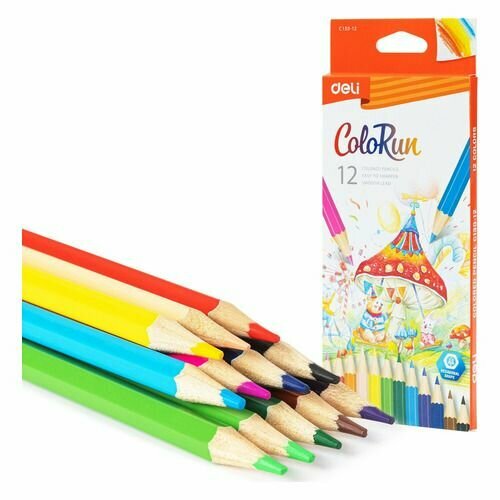 Карандаши Deli ColoRun EC130-12 EC130-12, шестигранный, дерево, 12 цв, коробка европодвес , 12