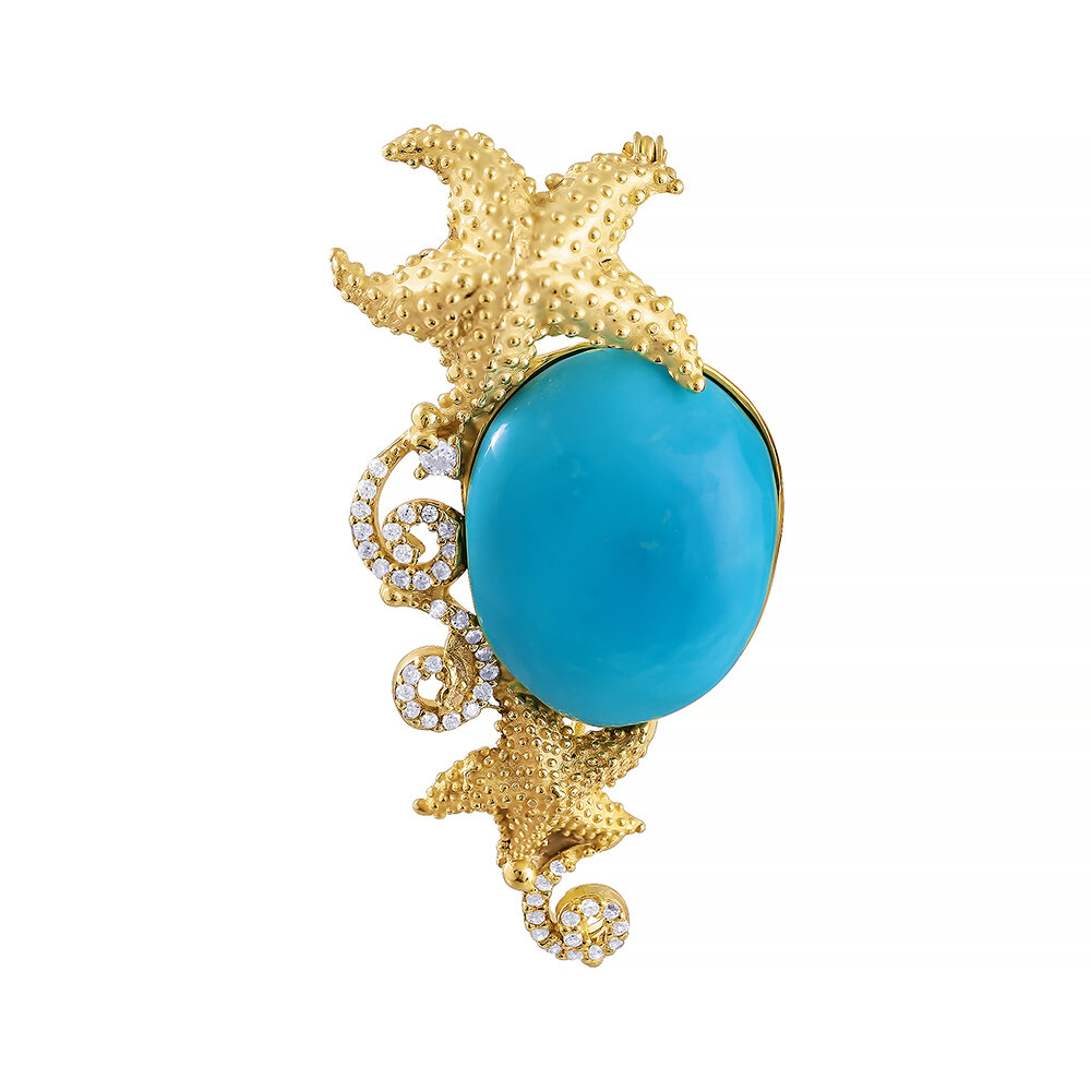 Брошь, серебро, 925 проба, бирюза