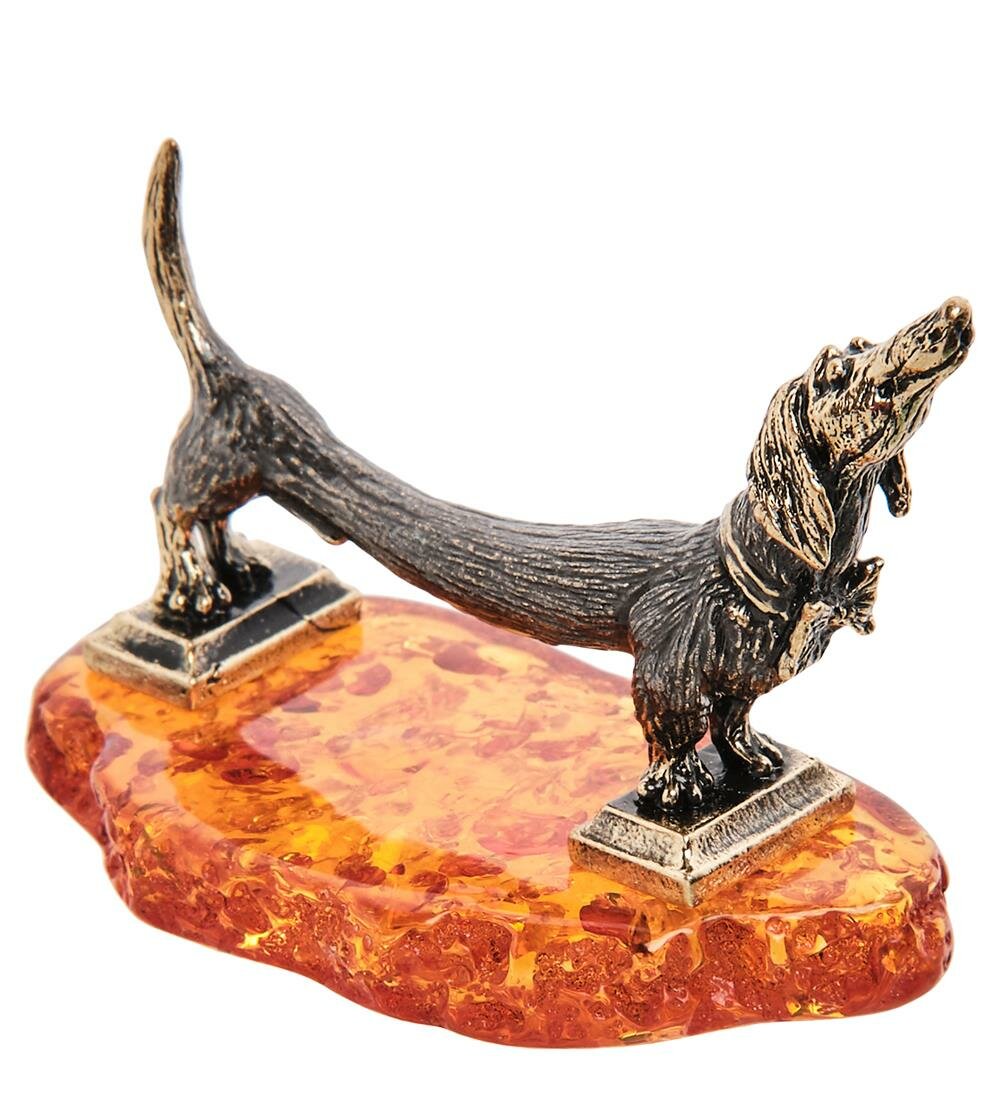 Фигурка Такса Электричка (латунь, янтарь) A2023310 Народные промыслы, бронзовый