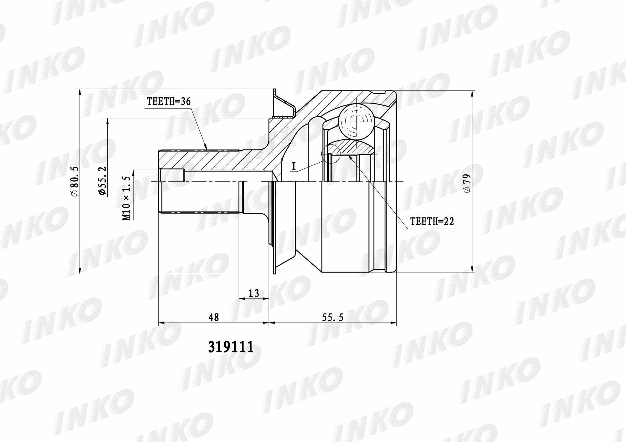 ШРУС внешний 36 22 перед прав лев INKO 319111
