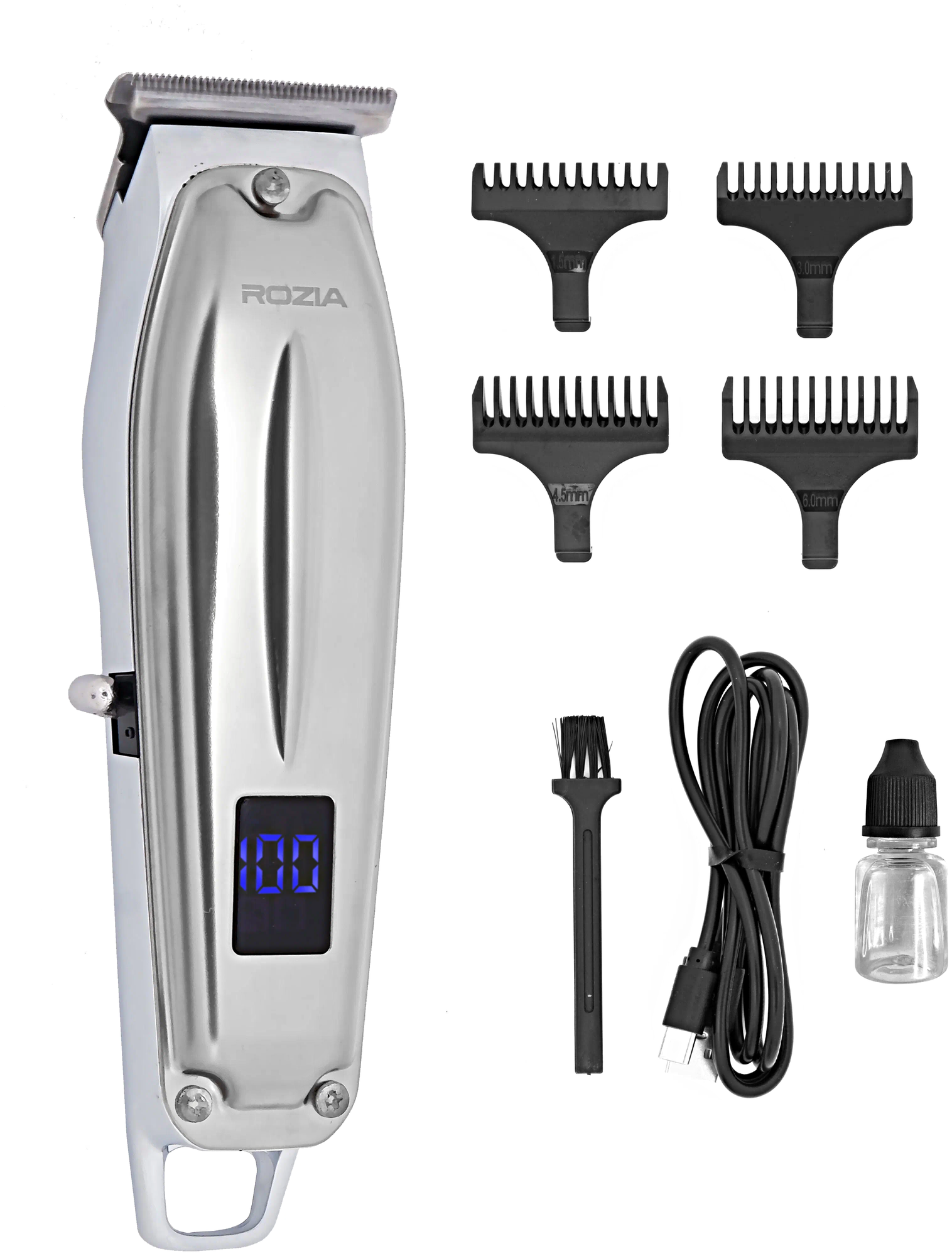 Машинка для стрижки волос Rozia, Профессиональный триммер для стрижки волос, для бороды, усов, Серебристый