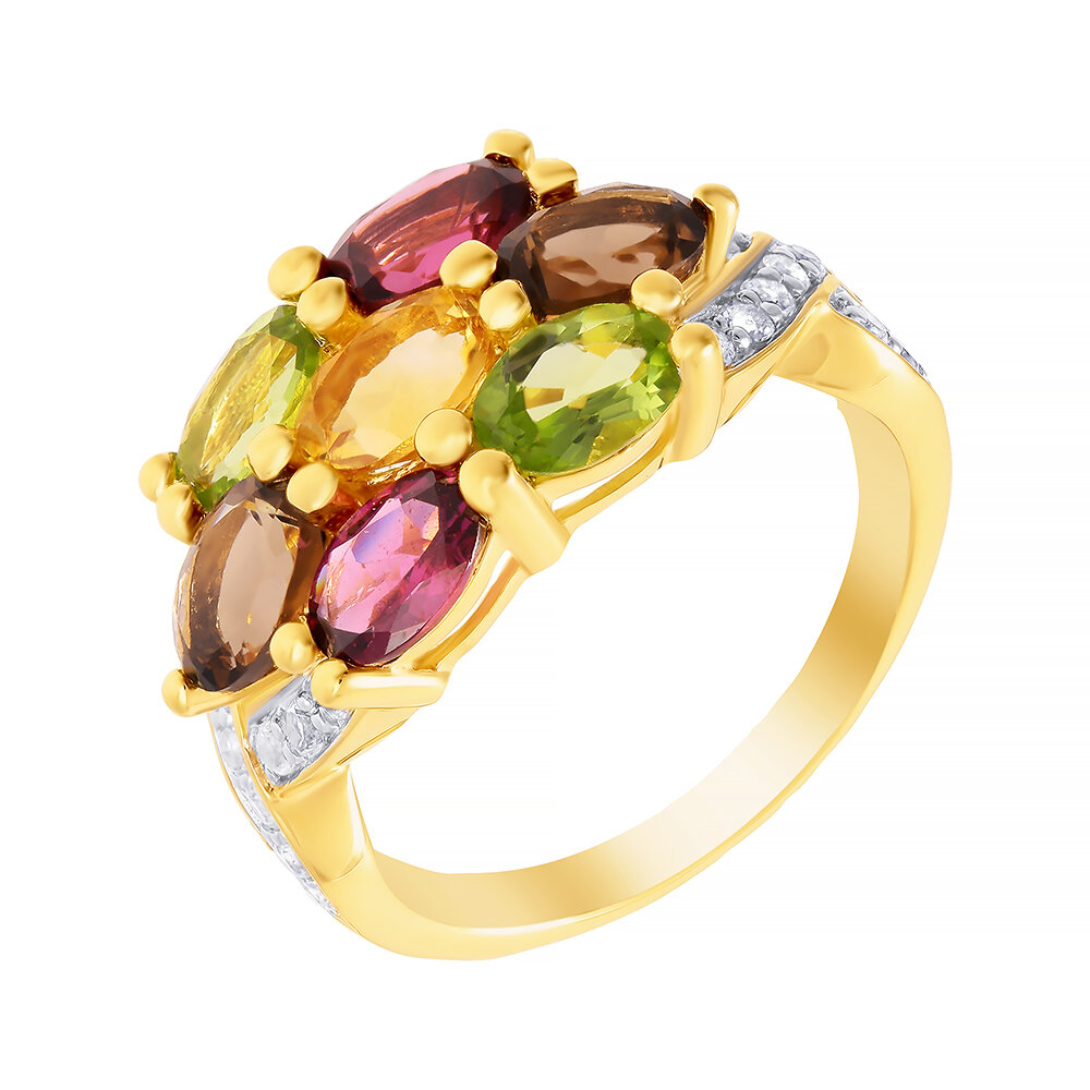 Кольцо, серебро, 925 проба, перидот, родолит, топаз, цитрин, раухтопаз