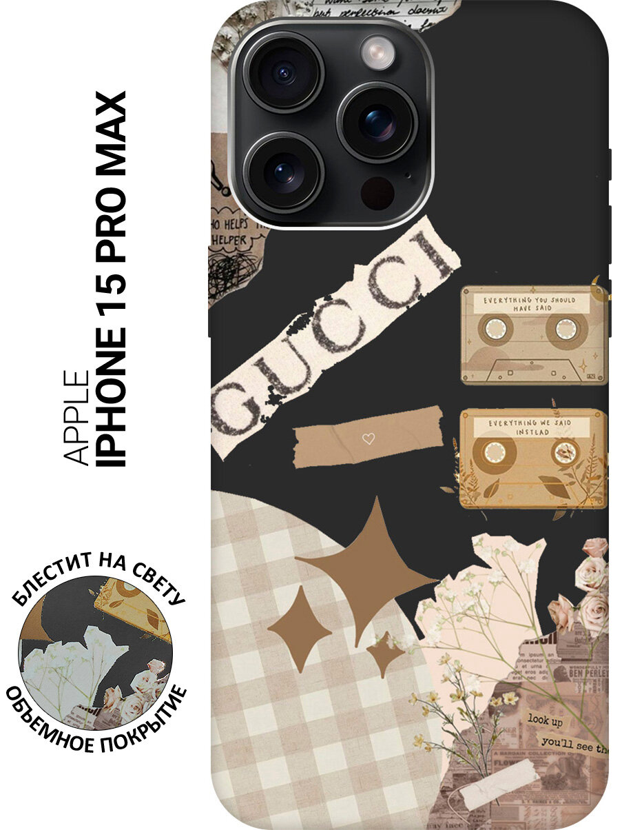 Силиконовый чехол на Apple iPhone 15 Pro Max / Эпл Айфон 15 Про Макс с рисунком "GUCCI Stickers" Soft Touch черный