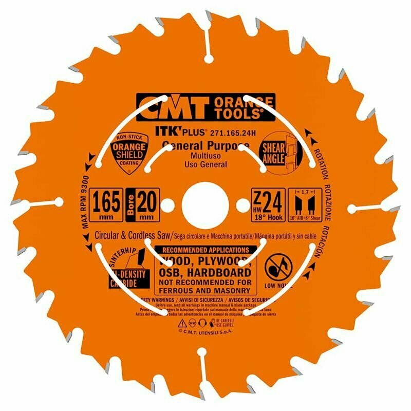 Диск пильный ультратонкий дло продольного реза СМТ Италия 165x20(+15,87)x1,7/1,1 18 10 ATB + 8 SHEAR Z 24 CMT 271.165.24H