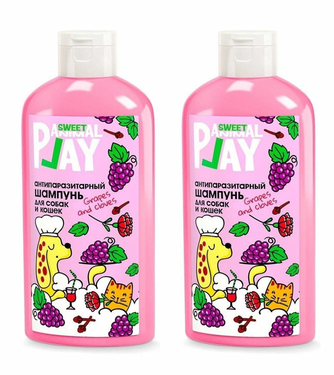 Animal Play Шампунь для собак и кошек Sweet, антипаразитарный, виноград и гвоздика, 300 мл, 2 штуки