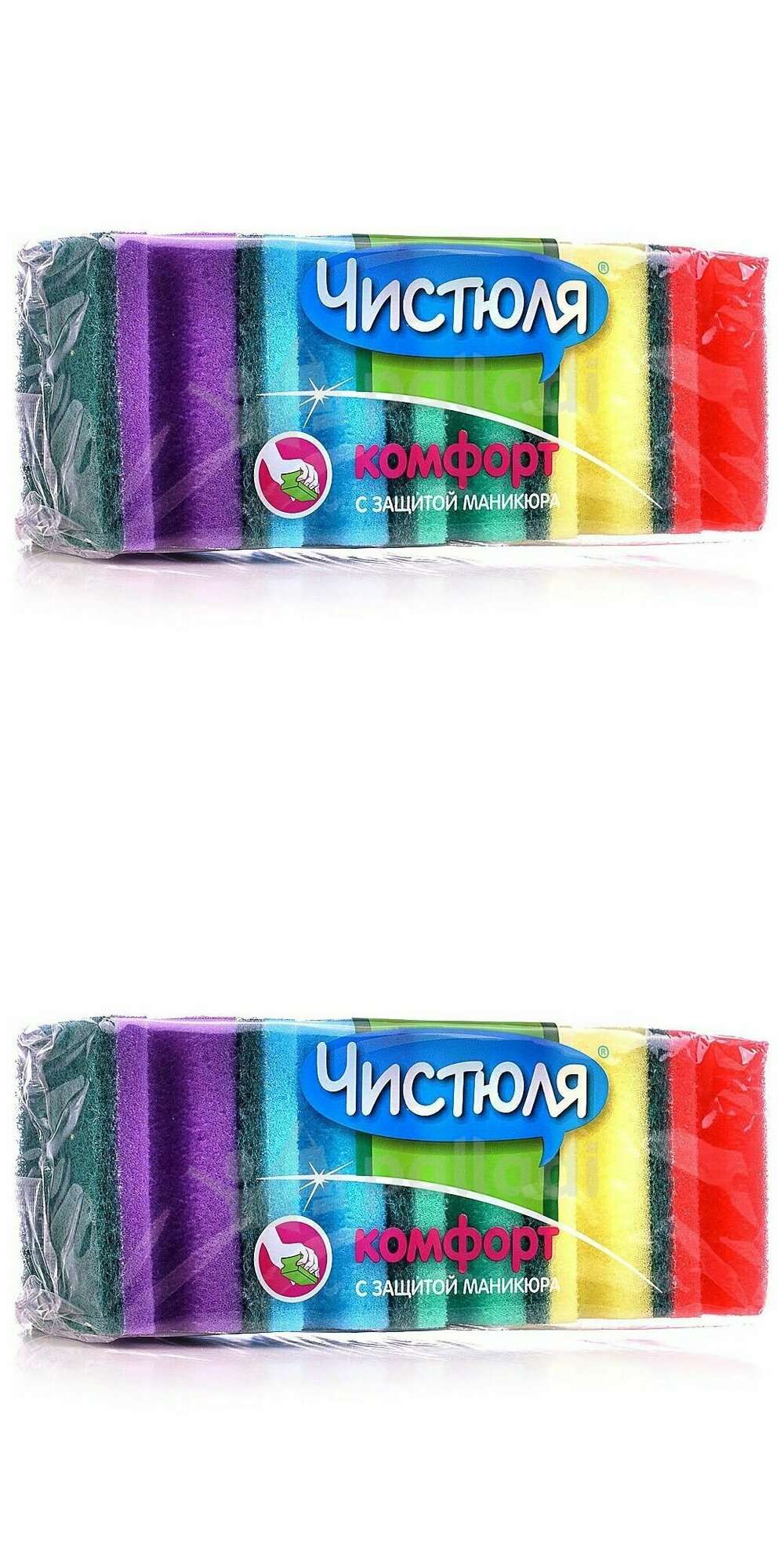 Чистюля Губки для мытья посуды 5 Комфорт, с абразивом, 5 шт, 2 упаковки