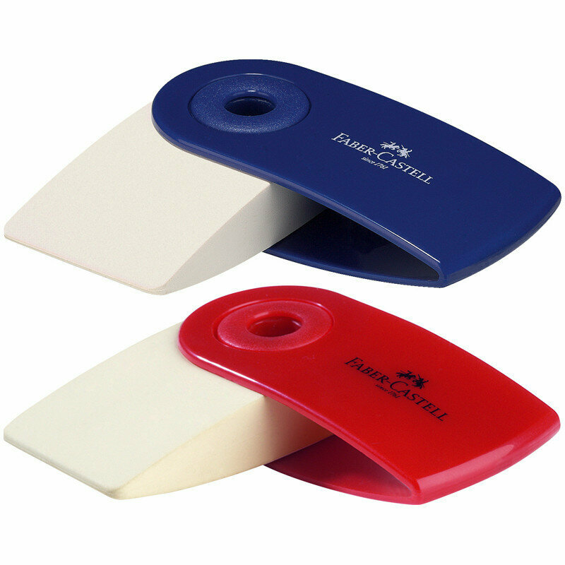 Ластик Faber-Castell "Sleeve Mini", прямоугольный, 54*25*13мм, красный/синий пластиковый футляр, 286073