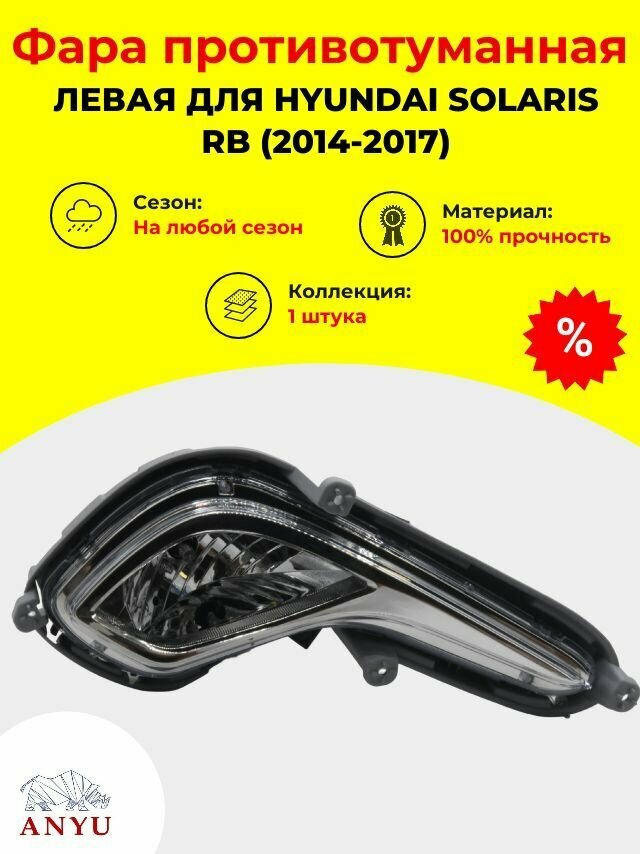 Фара ANYU противотуманная левая для HYUNDAI Solaris RB (2014-2017)
