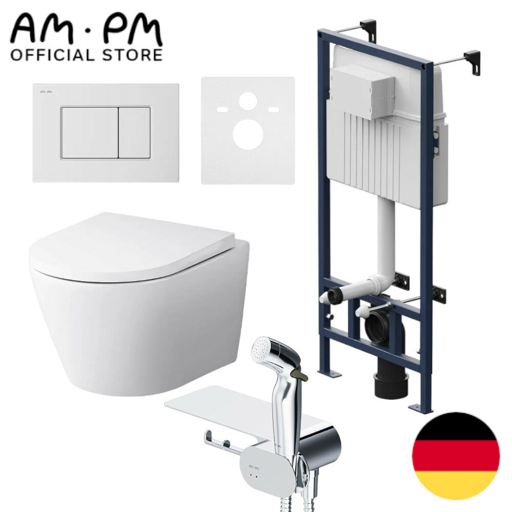 Инсталляция с подвесным унитазом AM.PM Suit FlashClean с гиг. набором Like хром, безободковый, микролифт