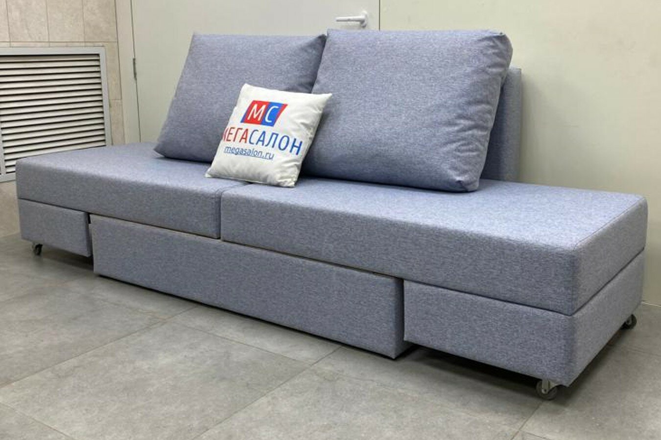 Угловой диван Трансформер Серая Рогожка, трансформер, 184х88х92 см, с ящиком для белья