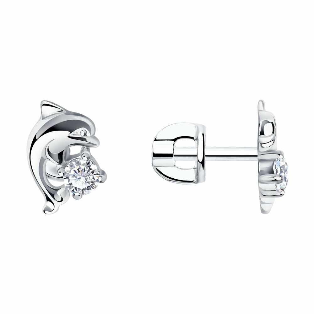 Серьги пусеты, серебро, 925 проба, родирование, фианит