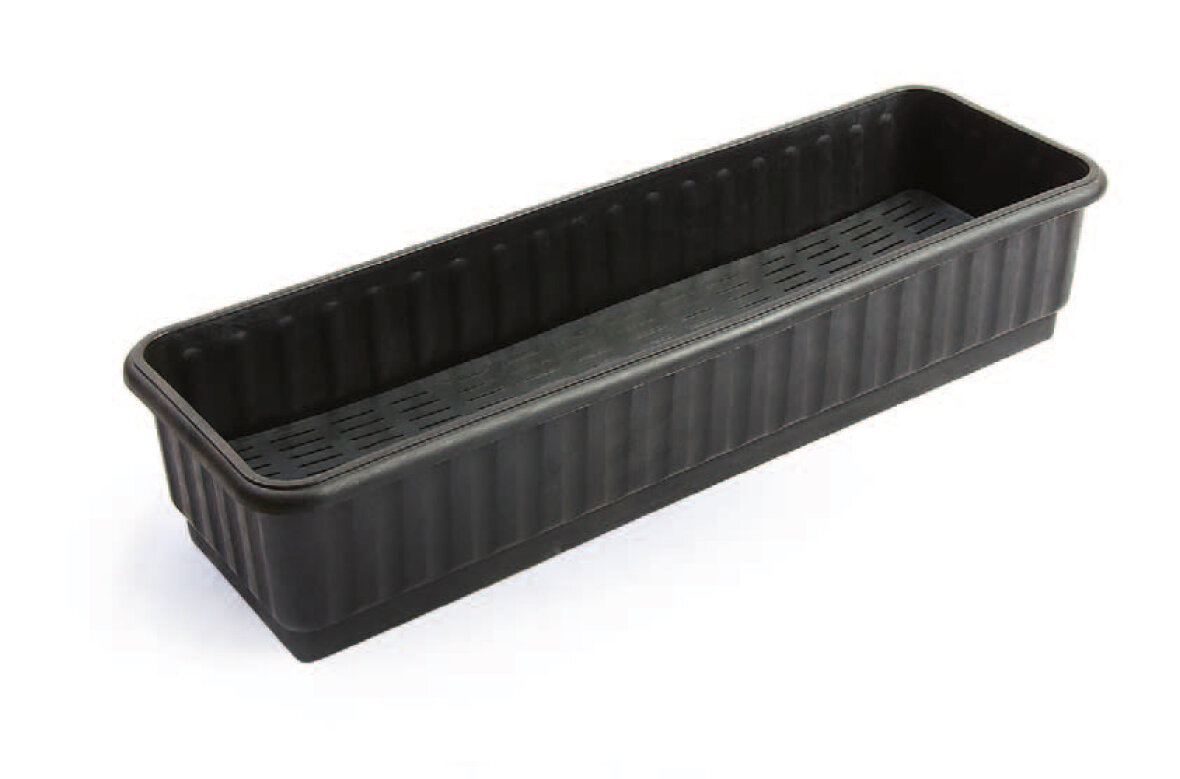 2 x Ящик для цветов с дренажной решеткой черный (г. Ижевск) Пластмасса Радиан (Комплект из 2 штук)