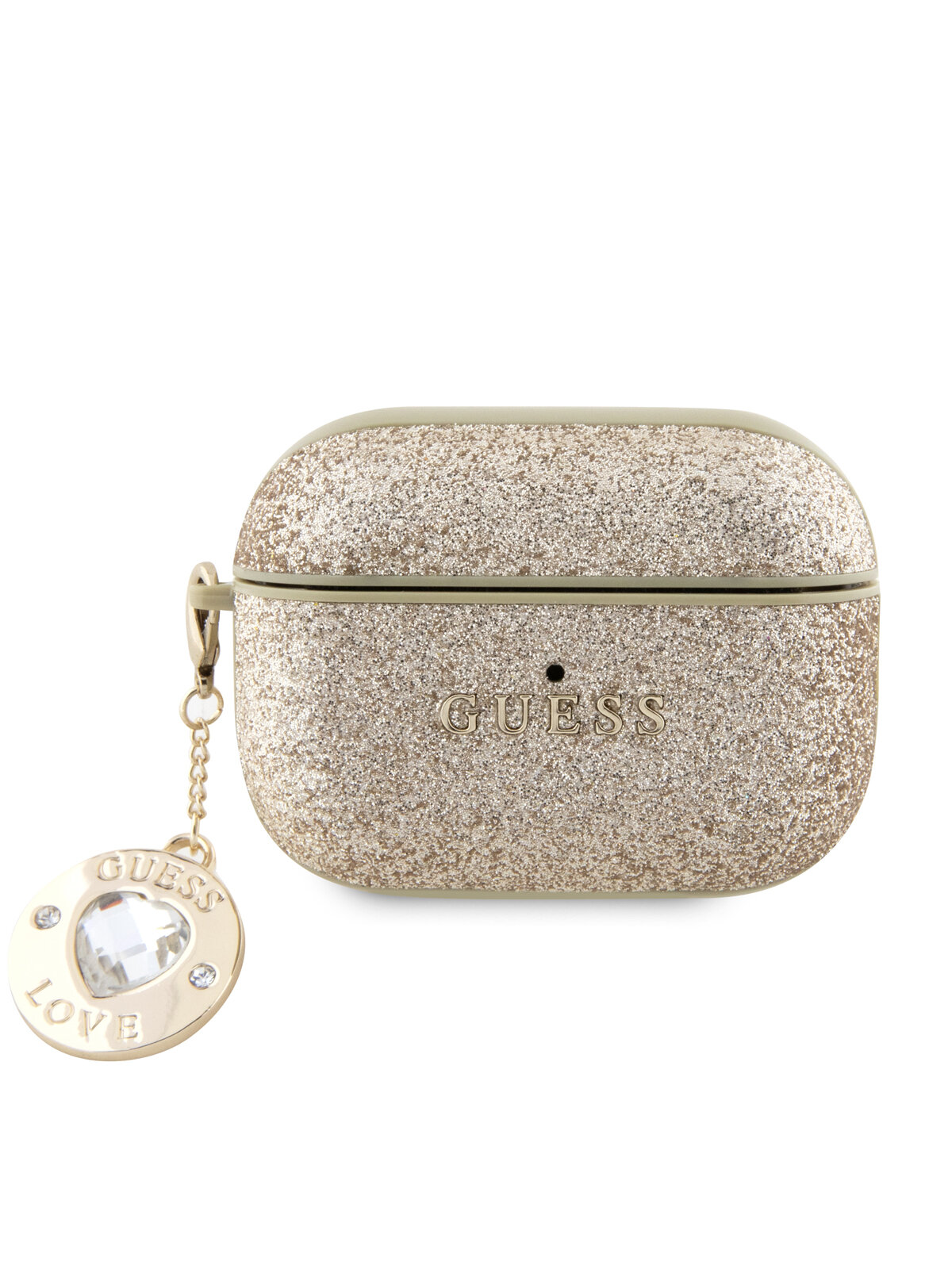 Guess для Airpods Pro 2 чехол Fixed Glitters with Heart Diamond charm Light Gold