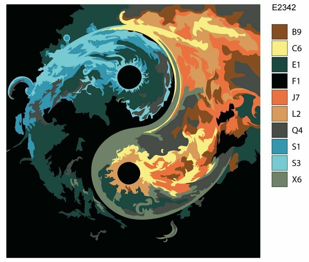 Детская картина по номерам E2342 "Инь-Янь. Огонь и Вода" 30x30